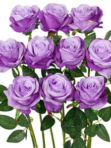 1/6/10/20/50 Pcs Realistic Long Stem Purple Artificial Roses, Faux Rose ...