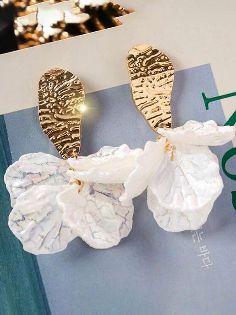 1 Pair White Resin Leaf Dangle Earrings, Party Wear Gift For Women ...