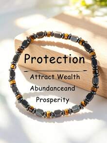 YAUKIA Men'S Vintage Natural Stone Wealth Bracelet , 2 X 4 Tiger Eye ...