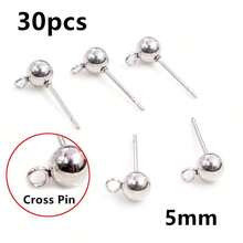 30pcs Stainless Steel Gold Color 3-6mm Ball Stud Earring Post Pins With ...