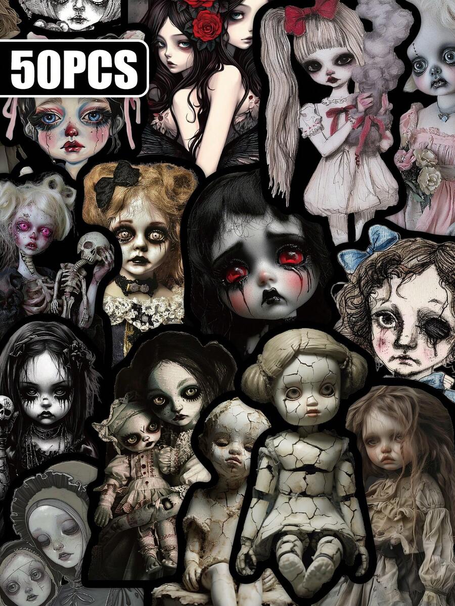 50 Sheets Dark Gothic Horror Doll Stickers, Medieval Scary Graffiti ...