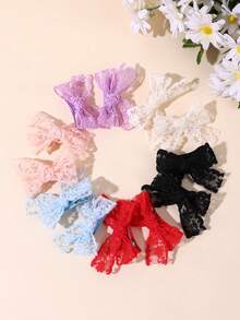 12pcs Multicolor Lace Bow Hair Clips (Black, Red, White, Blue, Pink ...