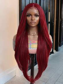 13X4 Lace Front Wig 30 Inch Long Straight Red/Highlights/Ombre Orange ...