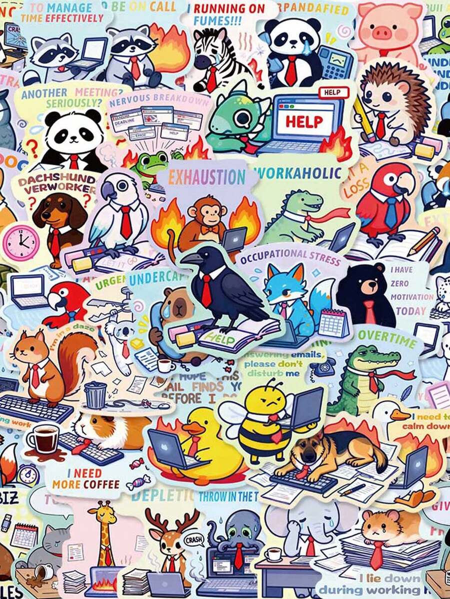 50pcs/Set Funny Cute Cartoon Working Animals Stickers, DIY Decorative ...