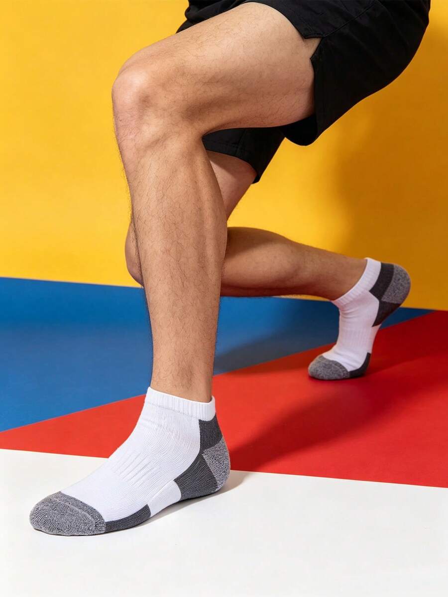 1/5/10/20 Pairs Men's Colorblock Ankle Socks, Non-Slip Shock Absorbing ...