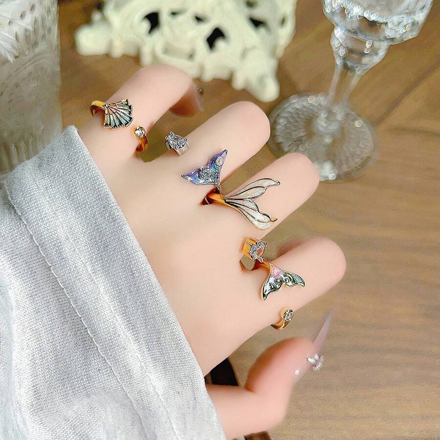 Dreamy Style Ocean-Inspired Niche Girl's Gradient Enamel Fish Tail Open ...