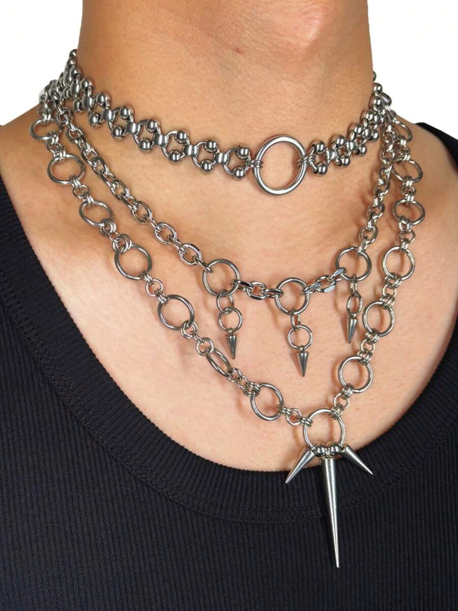 Punk Style Ring Buckle Rivet Pendant Titanium Steel Necklace For Women ...