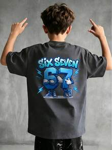 1pc Tween Boys' Summer Casual Loose Fit Graphic Tee With Funny Blue ...