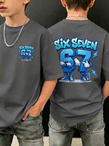 1pc Tween Boys' Summer Casual Loose Fit Graphic Tee With Funny Blue ...
