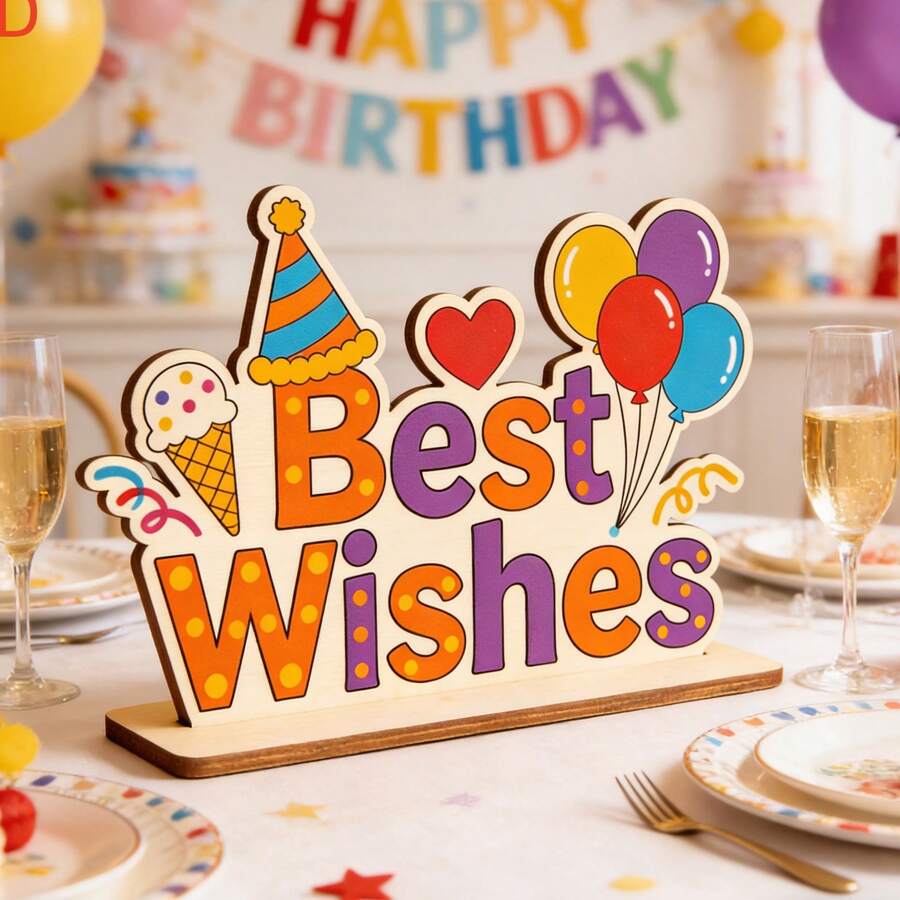 2D Flat Wooden Birthday Decoration, Suitable For Birthday Party Table ...