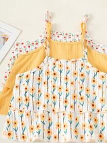 Girls 6pcs Floral + Solid + Cherry Pattern Textured Camisole Top ...