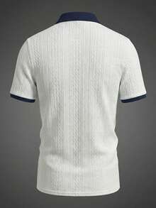 Men's Summer Casual Half-Zip Contrast Collar Short Sleeve Polo Shirt ...