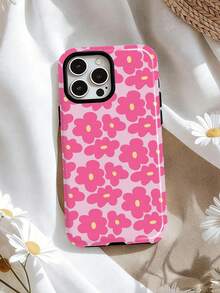 1pc Floral Pattern Fresh Print Perforated Glossy 2-In-1 Hard Phone Case ...