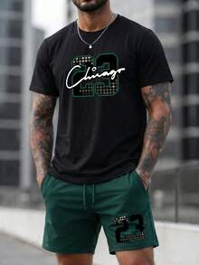 SU ER Men's Printed Round Neck Short Sleeve T-Shirt And Drawstring ...
