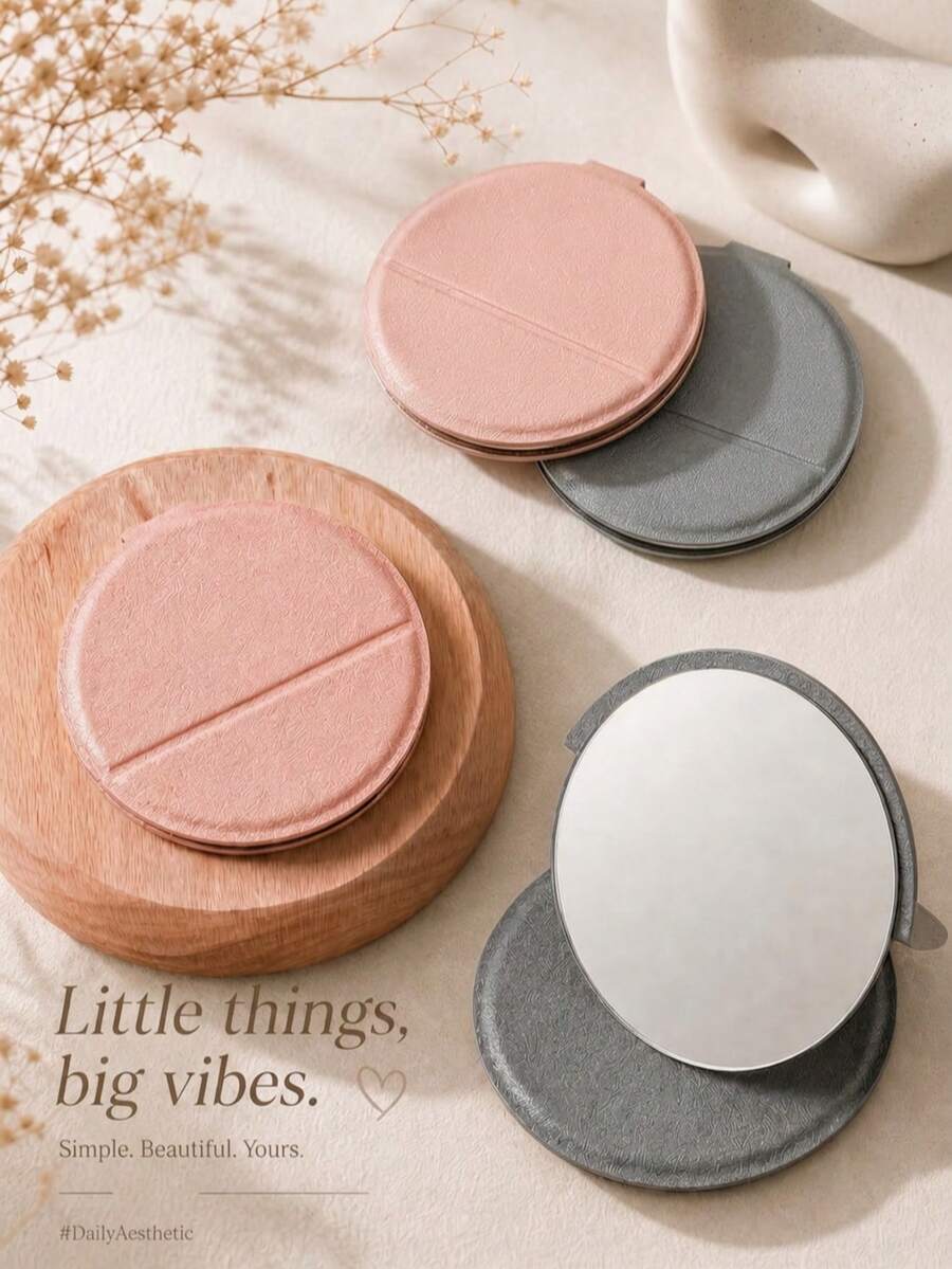360° Foldable Magnetic Leather Compact Mirror, Personalized Pocket Makeup Mirror With Stand ...