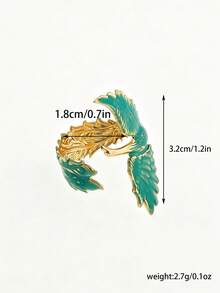 1pc Vintage Green Enamel Phoenix Bird Wing Open Ring, Floral & Animal ...