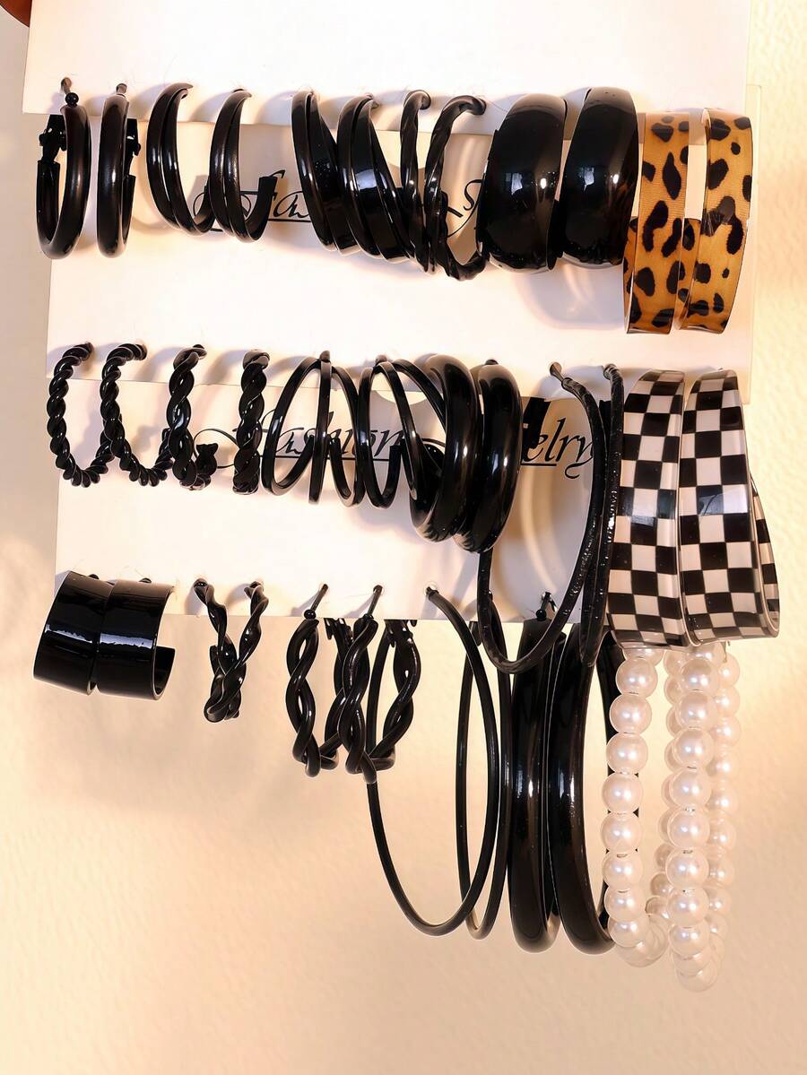 18 Pairs Black Earrings Set For Women - Gothic Leopard Print ...