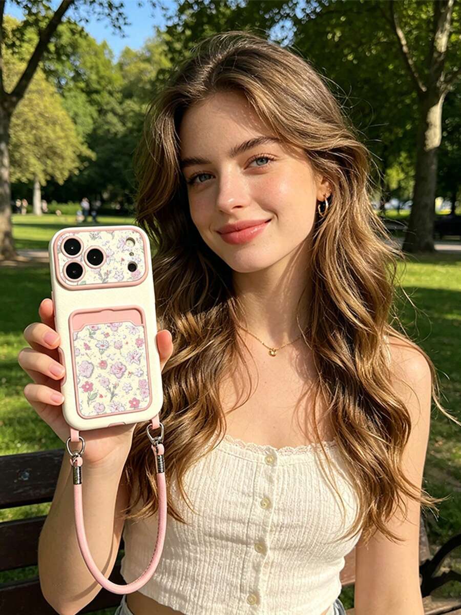 Delicate Ditsy Floral Card Holder Lanyard Phone Case, Compatible With ...