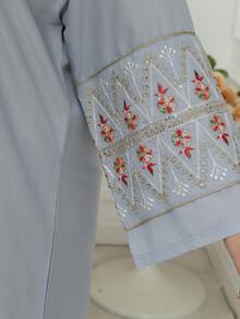 2026 New Style Ramadan Traditional Elegant Blue Embroidered Beaded Plus ...