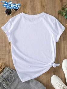 Disney Women's Pure Cotton Crew Neck Short-Sleeve Top, Printed With ...