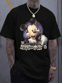 Disney 3D Metallic Mickey Tee, Stereo Head & Letter Print, Black Base ...
