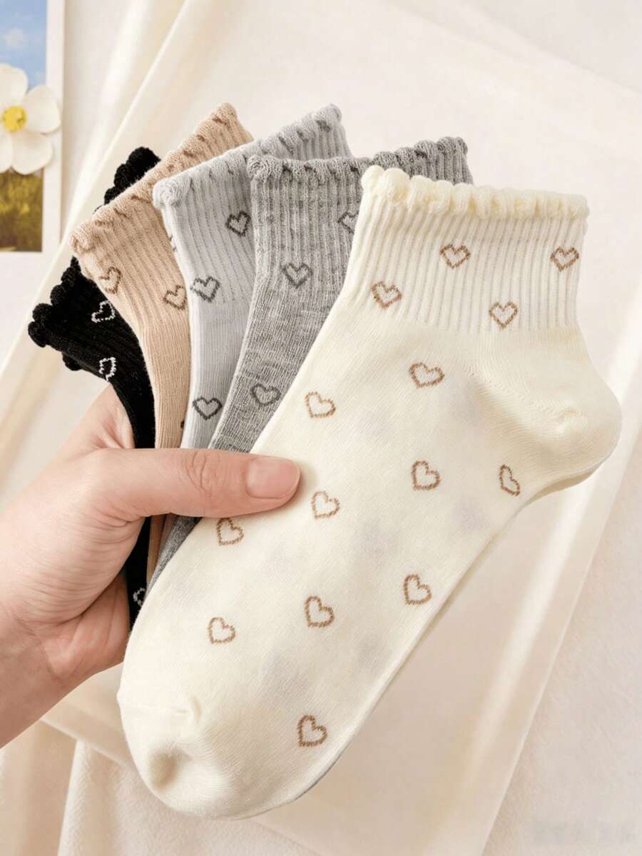 5 Pairs Women's Crew Socks With Bow & Floral Patterns, Suitable For All ...