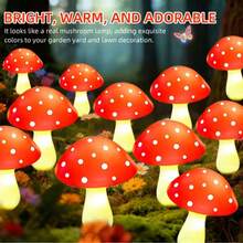 8/12/20pcs Solar Mushroom Lights Outdoor Garden Decor - Bright Red With ...