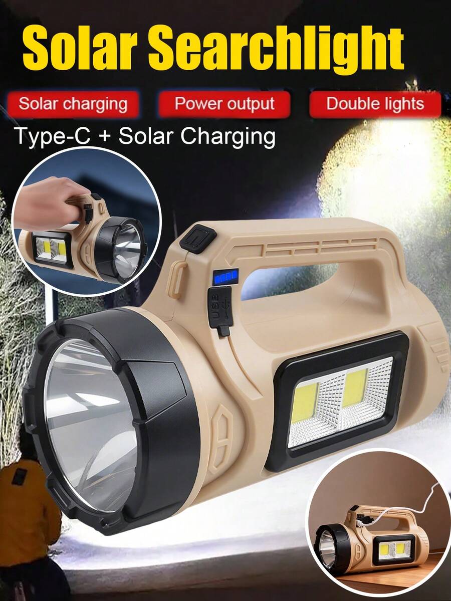 Solar And USB Rechargeable LED Flashlight Portable COB Searchlight 4 ...