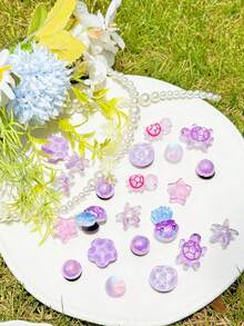 22 ชิ้น จี้ติดรองเท้า DIY สีม่วงแบบถอดได้, ประกอบด้วยเลื่อม, โซ่เต่า ...