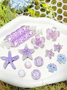 22 ชิ้น จี้ติดรองเท้า DIY สีม่วงแบบถอดได้, ประกอบด้วยเลื่อม, โซ่เต่า ...