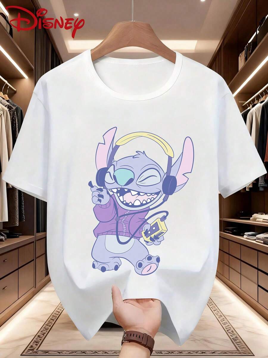 Disney Stitch Series Graphic Print Men's Casual Round Neck Short Sleeve ...