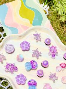22 ชิ้น จี้ติดรองเท้า DIY สีม่วงแบบถอดได้, ประกอบด้วยเลื่อม, โซ่เต่า ...