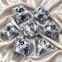7-Piece Ancient Blue And White Porcelain Polyhedral Dice Set, Odorless ...