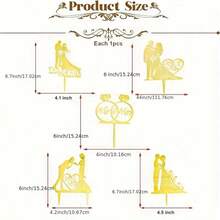 5pcs/9pcs Acrylic Groom & Bride "Mr & Mrs" Wedding Cake Toppers, Gold ...
