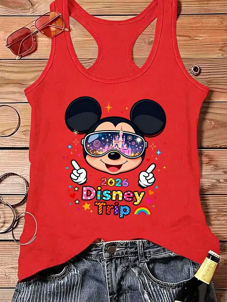 Disney Character Printed Sleeveless Top Women Soft Comfy Summer Sport ...
