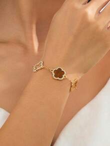1pc Elegant Luxury Rhinestone Hollow Four-Leaf Clover Sweet Brown Five ...