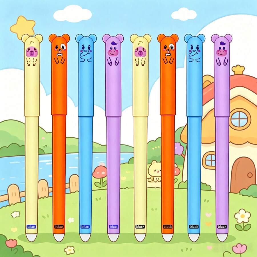 8pcs Animal Shaped Erasable Pen Set, Built-In Thermosensitive Eraser ...