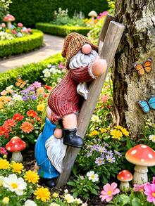 Dwarf Decorative Figurine, Funny Climbing Ladder Design, Made Of Resin ...