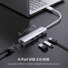 Hub USB 3.0 de 4 Portas com Adaptador Ethernet Gigabit, Hub USB C ...
