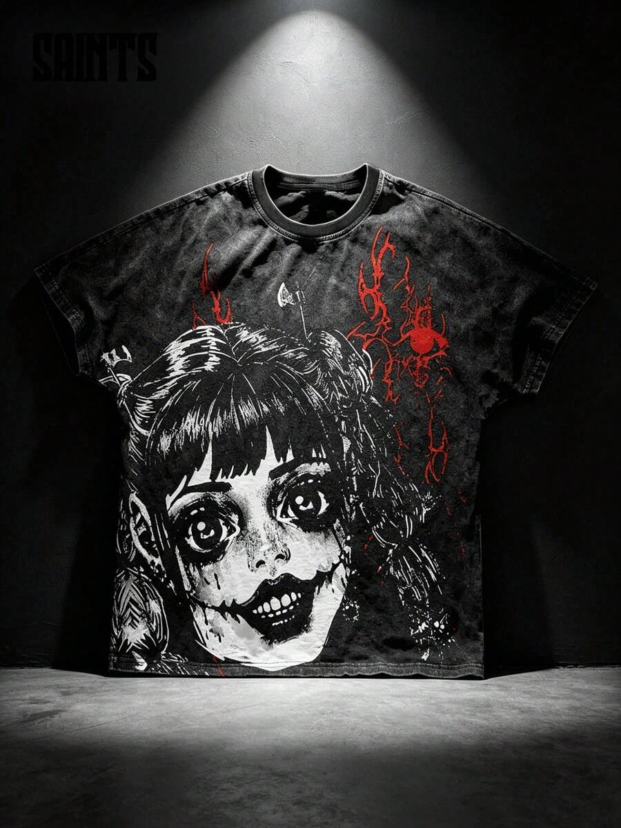 American Street Style Dark Clown Print Short Sleeve T-Shirt Men's Brand ...