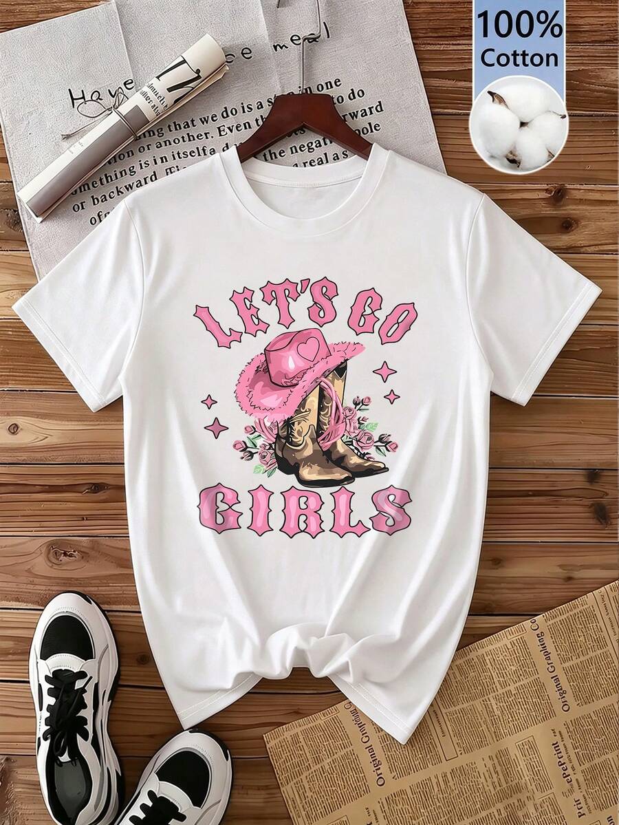 Plus Size Women's 100% Cotton Crew Neck Short Sleeve T‑Shirt With Pink ...