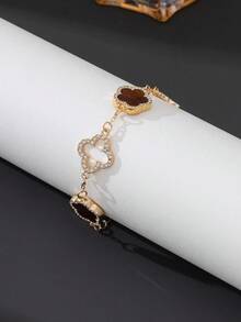 1pc Elegant Luxury Rhinestone Hollow Four-Leaf Clover Sweet Brown Five ...