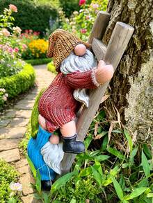 Dwarf Decorative Figurine, Funny Climbing Ladder Design, Made Of Resin ...