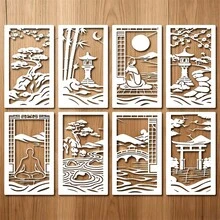 8pcs Japanese Garden Template - Bamboo, Sakura, Landscape Painting ...