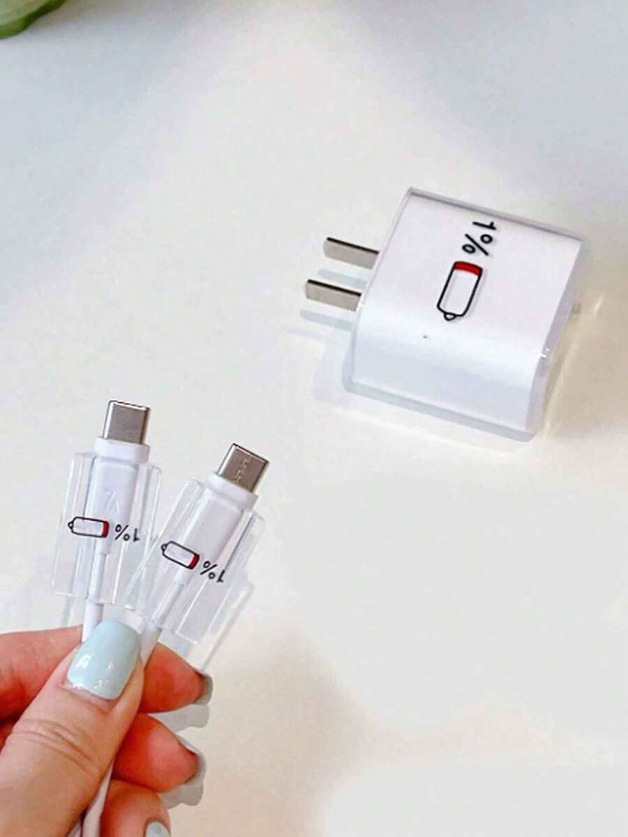 3pcs Charger & Cable Protective Case, Battery Percentage Pattern TPU ...