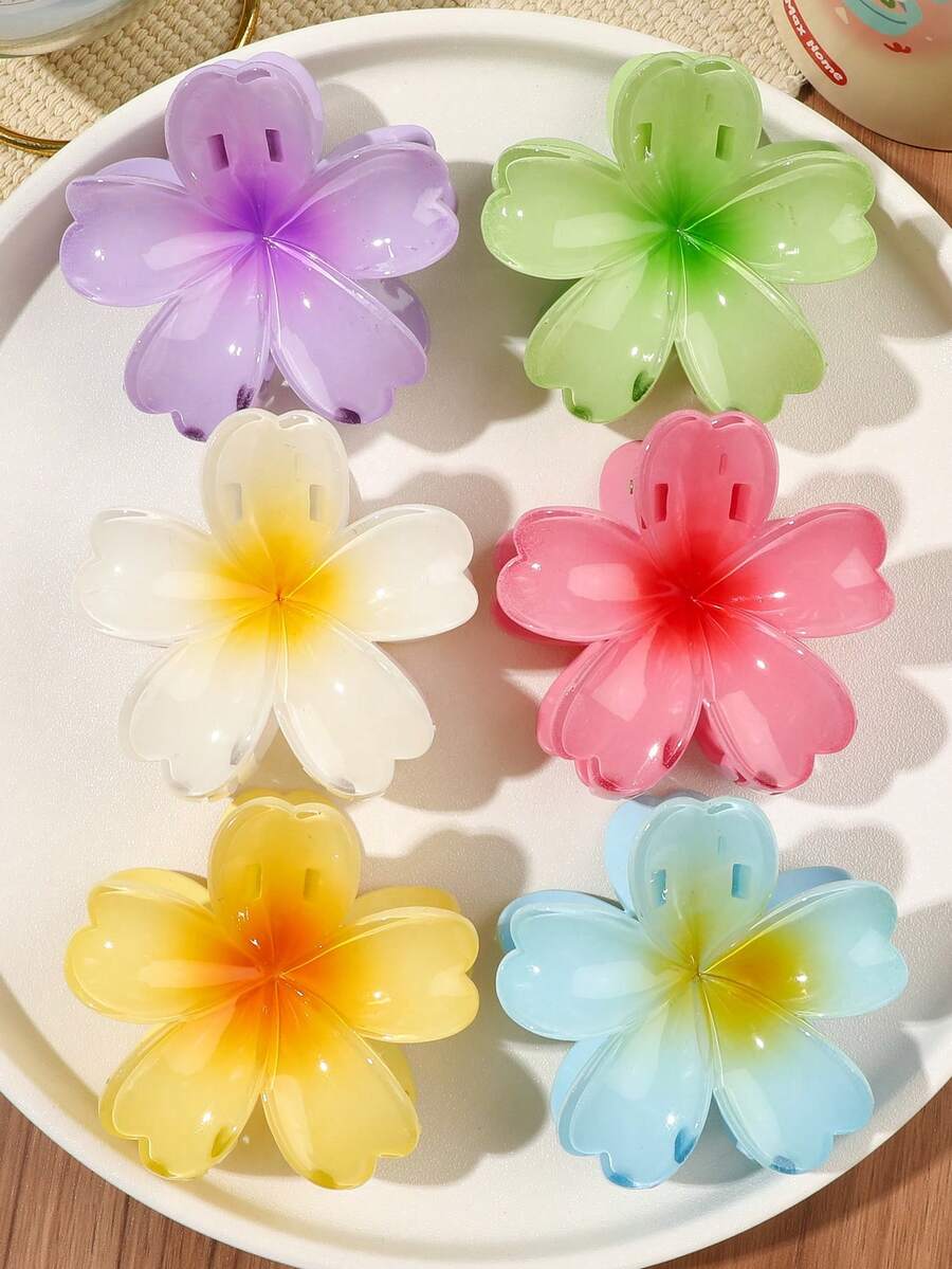 6pcs Ombre Pastel Flower Hair Claw Clips, Korean Soft & Sweet Style ...