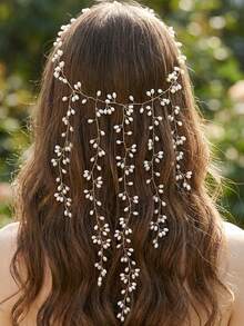 1pc French Romantic Ethereal Pearl Tassel Hair Chain, Wedding Bride ...