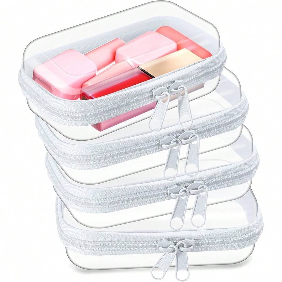 4pcs Hard Transparent Zipper Makeup Bag Plastic Zipper Pouch ...