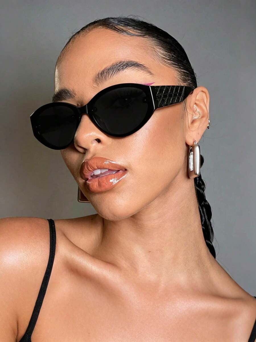 1pc Black Oval Retro Plastic Fashion Glasses, Classic Stylish For ...