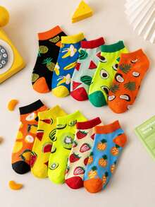 1/5/7/10 Pairs Women Fruit Pattern Ankle Socks, Suitable For Shorts ...